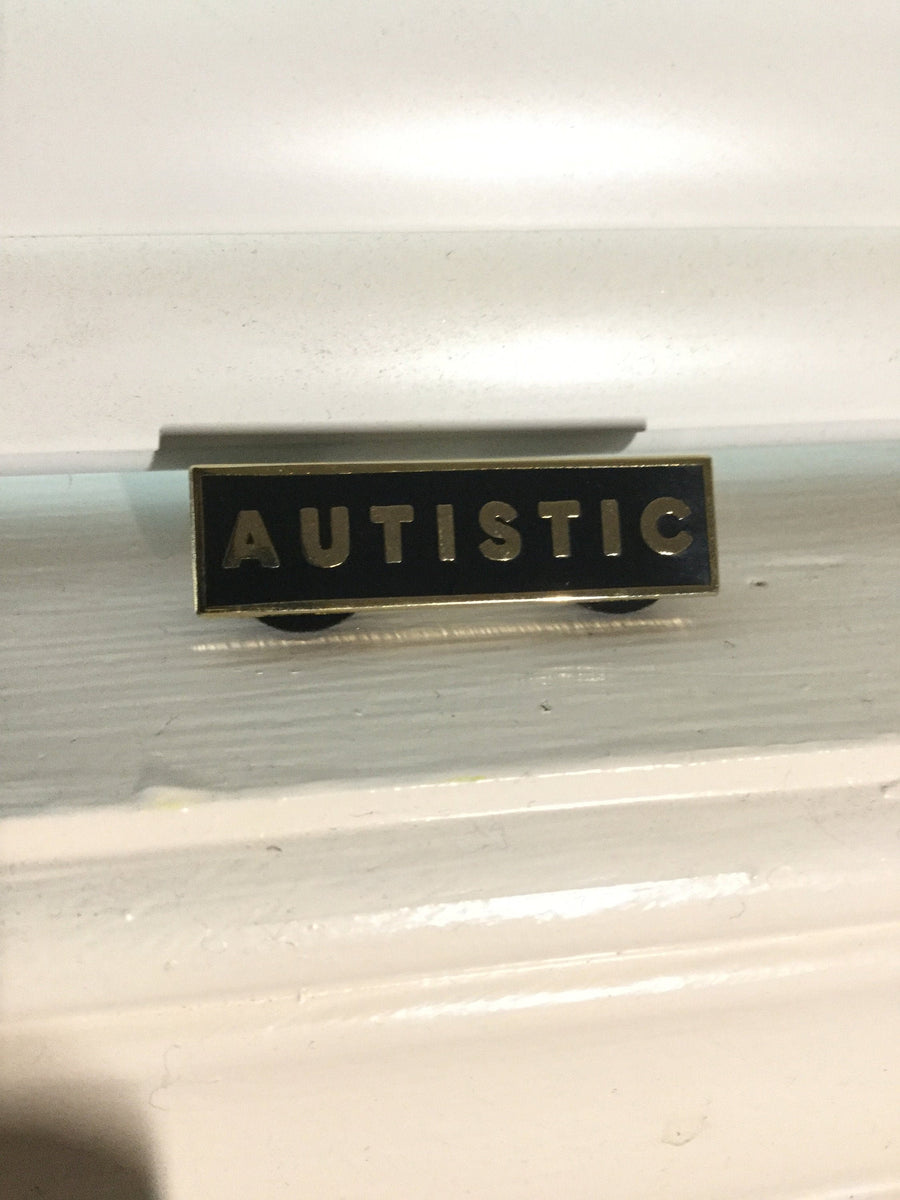 Autistic 1.5 Inch Identity Enamel Pin Black Gold Rectangle Autism ...